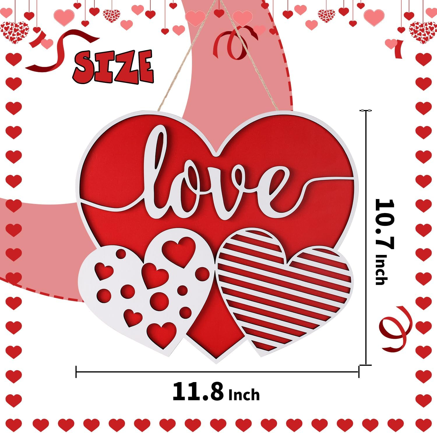 3D Heart Shaped Wooden Valentine's Day Door Sign for Home Decor ...