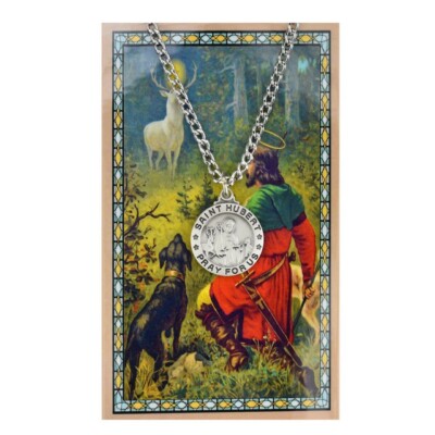 St. Hubert Patron Saint of Hunters Medal Necklace with a Laminated ...