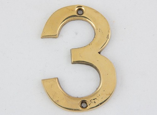 Number #3 Three - 3 Inch Bright Solid Brass House Home Address Plaque ...