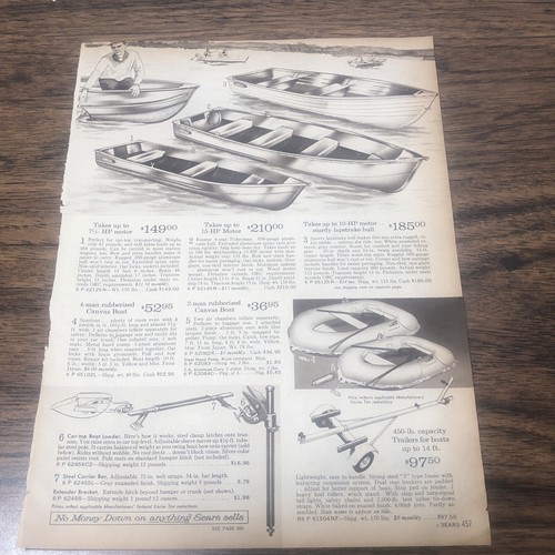 1966 Fishing Boats Ad Sears Catalog Aluminum Inflatable Chairs Covers 2 ...
