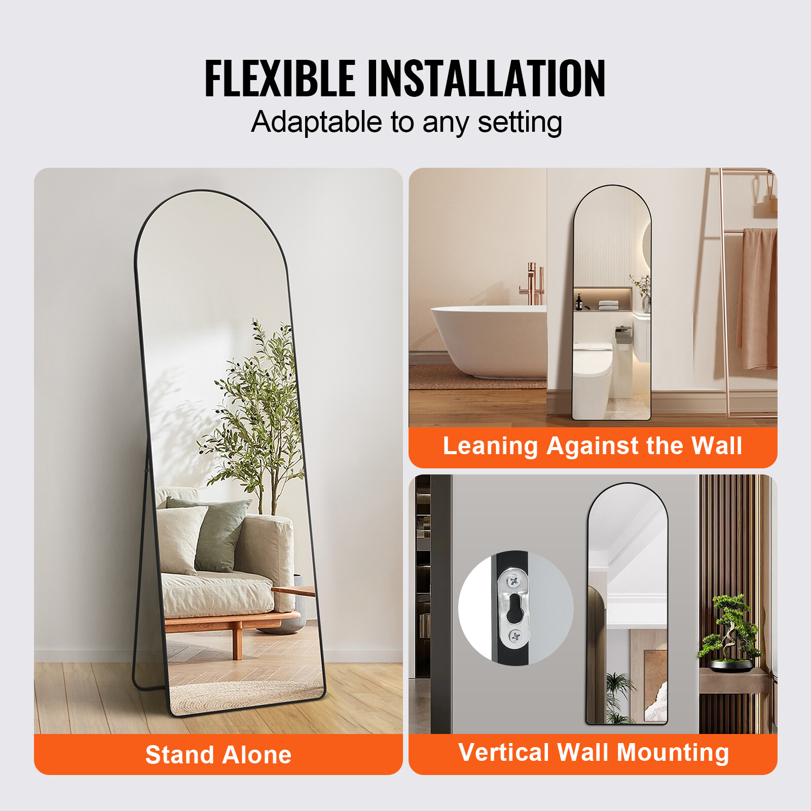 VEVOR Arched Full Length Floor Mirror 65x22'' Wall Dressing Mirror ...