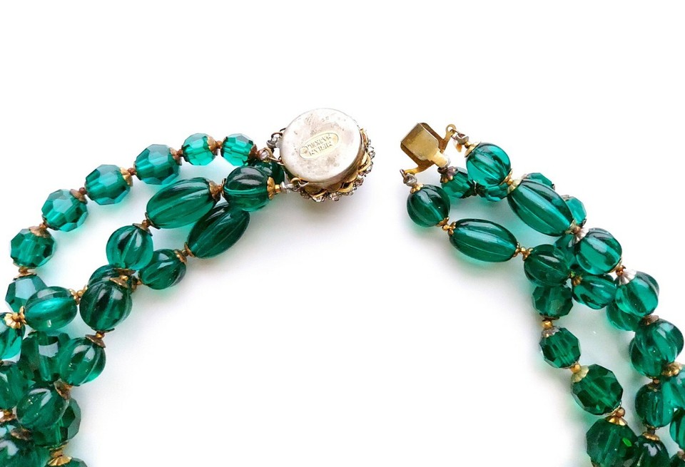 Vintage Miriam Haskell Poured Molded MELON Glass 3 Strand Necklace | eBay