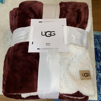 NEW! Authentic! UGG Avery Reversible Plush & Sherpa Throw red wine l 50 ...