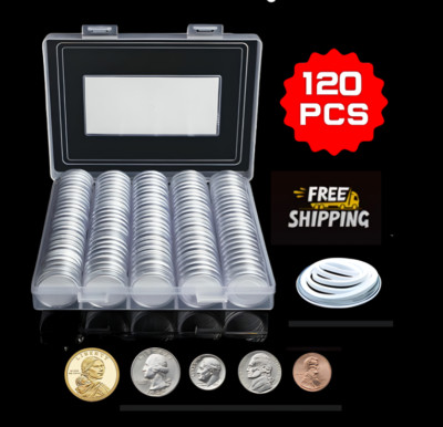 120pcs 30mm Coin Capsules w/Gaskets - Clear Round Plastic Coin Holders ...