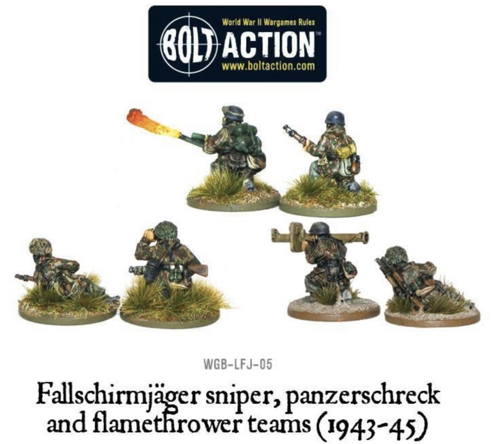 🌳28mm Warlord Games Fallschirmjager Sniper Flamethrower PzrShrek teams ...