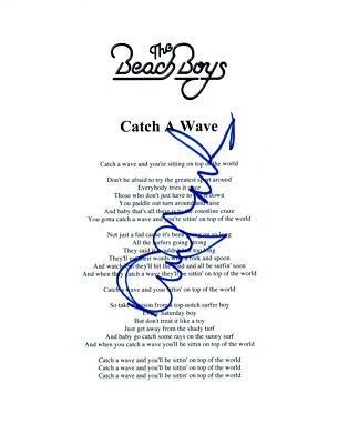David Marks Signed Autographed The Beach Boys CATCH A WAVE Song Lyric ...