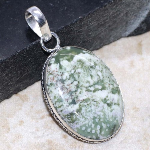 925 Silver Plated Peace Jade Pendant 1.8" Ethnic Fusion Design Jewelry ...