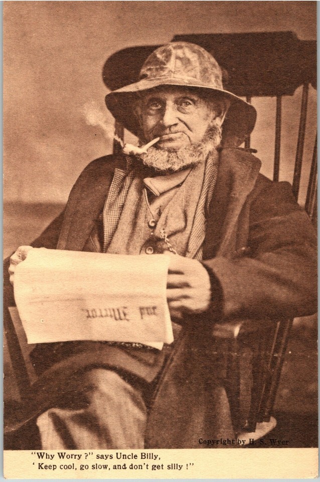Vintage 1910s Uncle Billy Old Sailor Smoking Pipe Reading Newspaper ...