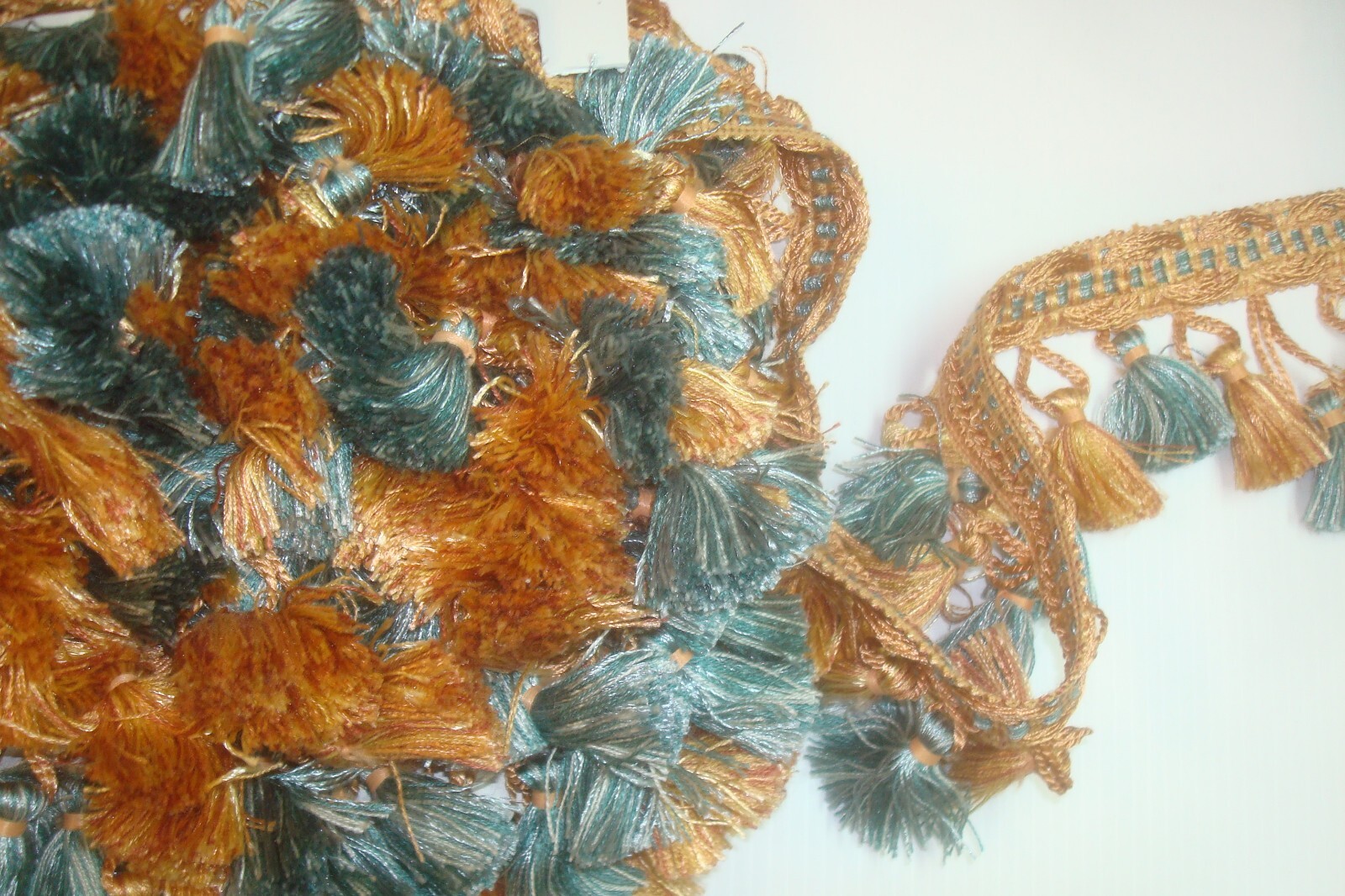 1 of 12 yds Castellano Tassel Fringe 3.5" Drapery Braid Coral Teal 8894 ...