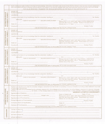 50 BLANK Certificate of Origin MSO MCO Form - Bikes Trikes Trailers ...
