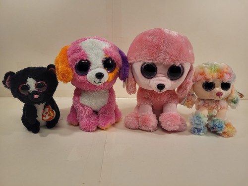 Lot of 4 Ty Beanie Boos Babies Flora Precious Princess Rainbow Sparkle ...