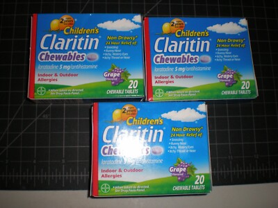 (3)Claritin Children's Chewables 5mg Grape 60 chews total exp 9/2024 ...