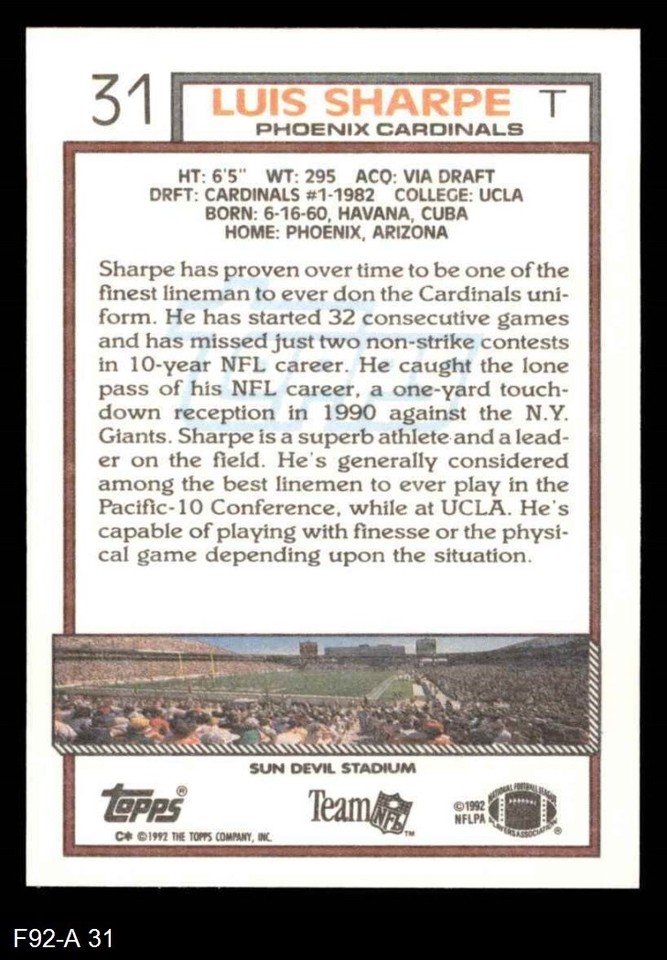 1992 Topps #31 Luis Sharpe Cardinals-FB UCLA 8 - NM/MT | eBay