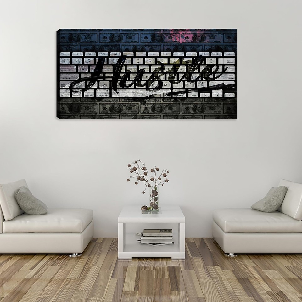 Motivational Wall Decor, Dollar Money Wall Art, Hustle Framed Canvas ...