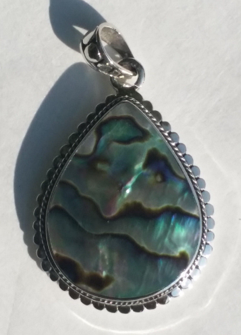 Solid Sterling Silver 925 Abalone Paua Shell Teardrop Pendant 1.375" | eBay