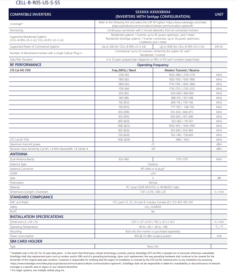 SolarEdge: SE-CELL-B-R05-US-S-S2 residential Cell monitoring SET APP ...