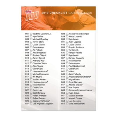 2019 TOPPS NOW CHECKLIST # 9 For Cards 801-900 w/ PETE ALONSO Only 148 ...