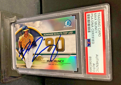 Max Muncy autograph signed 2023 Bowman Chrome baseball card PSA BTP90 ...