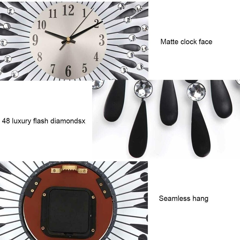 38cm Diamante Beaded Crystals Quartz Jeweled Wall Clock Home Decor ...