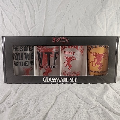Fireball Cinnamon Whisky Pint Glasses Set Demon Logo. New In (Box 4 ...