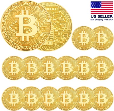 15 Pcs Physical Bitcoin Coins Commemorative 24K Gold Plated Bit Coin ...