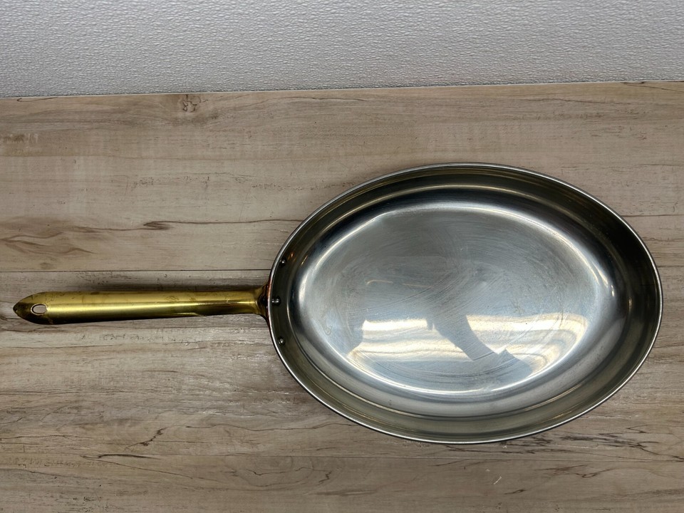 Tagus Portugal Solid Copper Oval Fish Saute Pan 13.5" x 9.5" Long Brass ...