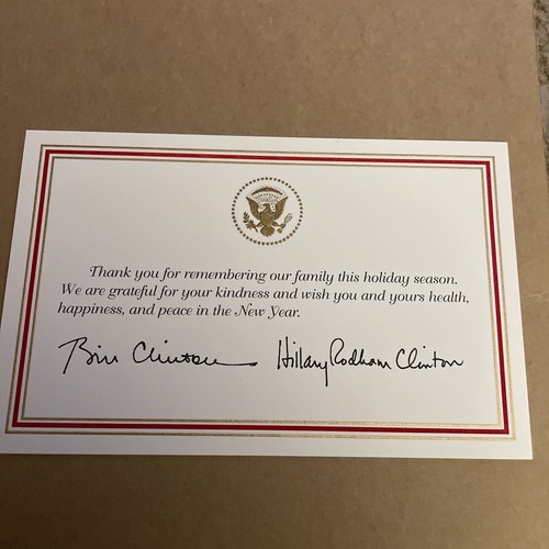 Rare 1999 President Bill & Hillary Clinton Christmas New Year Card Pres ...