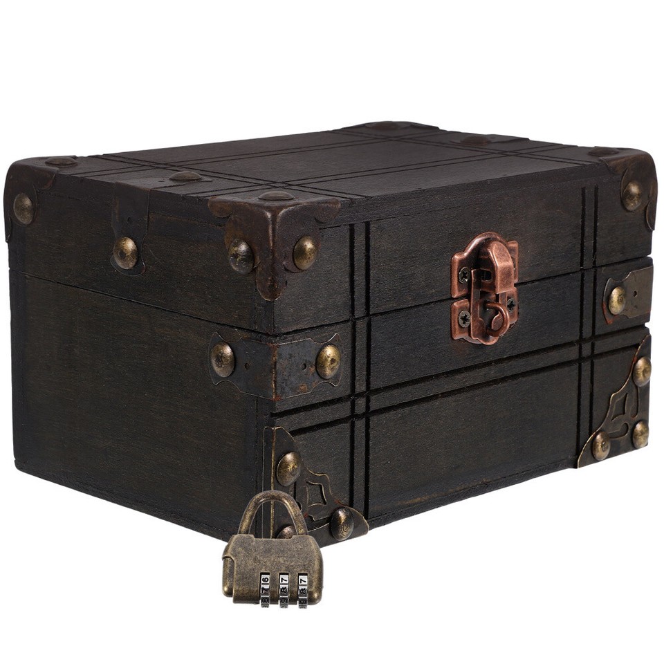 Large Lockable Wooden Chest Piggy Bank Boxes Vintage Jewelry Man Travel ...
