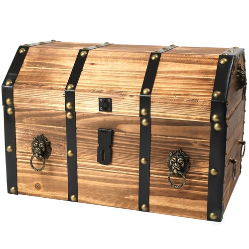 Wooden Treasure Chest Trunk Vintage-Style Storage Box with Leather ...