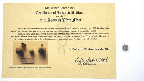 Authentic 1715 Fleet Shipwreck Musket Ball W/ Mel Fisher COA | eBay