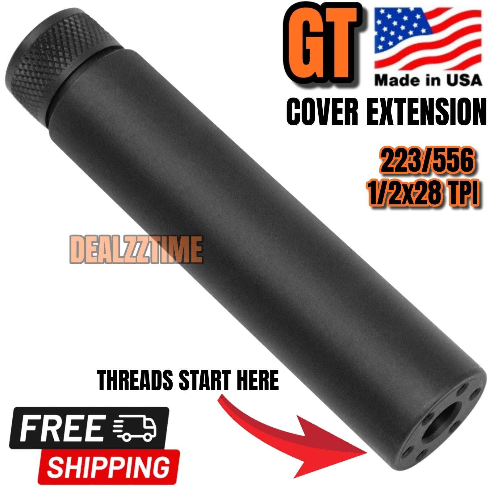 GT BLACK 5.5" ROUND BARREL EXTENSION 1/2x28 brake 223556 Black COVERS 5 ...
