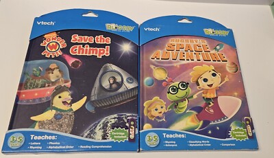NEW TWO Vtech Bugsby Reading System Book LOT SAVE THE CHIMP, SPACE ...