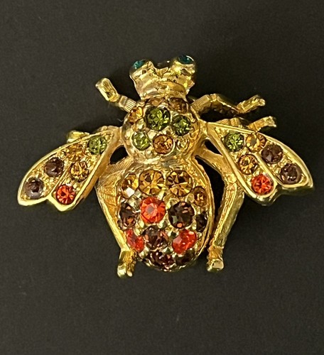Vintage Joan Rivers Multicolor Crystal Rhinesotne Bee Pin Brooch Gold ...
