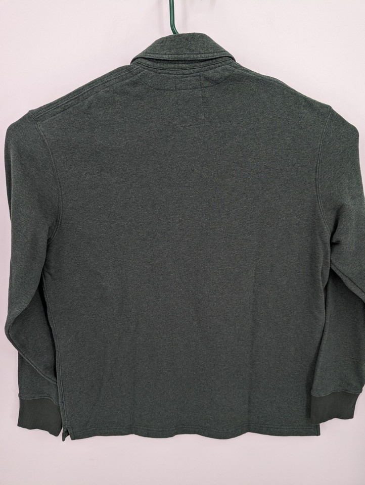 Relwen Men's Green Long Sleeve Heavy Loopback Henley Button Polo Shirt ...