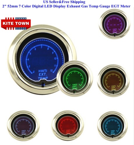 2" 52mm 7 Color Digital LED Display Exhaust Gas Temp Gauge EGT Meter ...