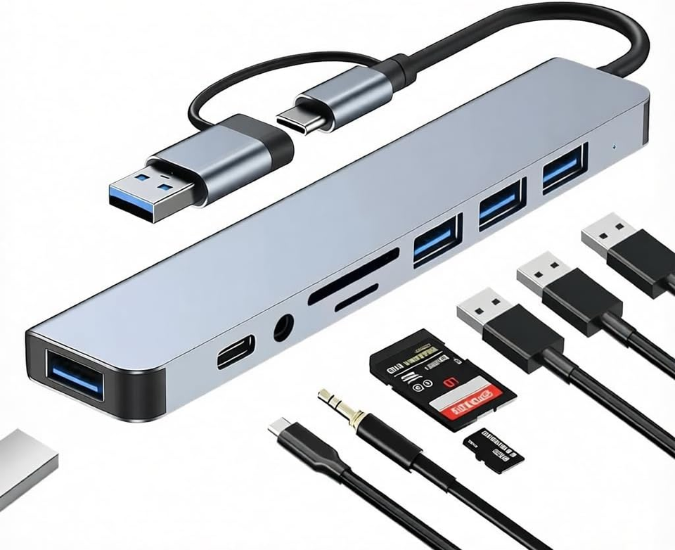 8-In-1 USB C & USB a Hub, Aluminum Multiport Adapter with 4 USB Ports ...