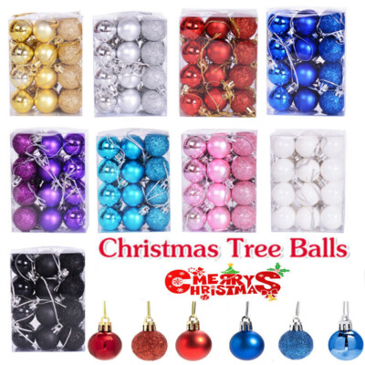24Pcs Christmas Glitter Balls Ornaments Xmas Tree Hanging Party Wedding ...