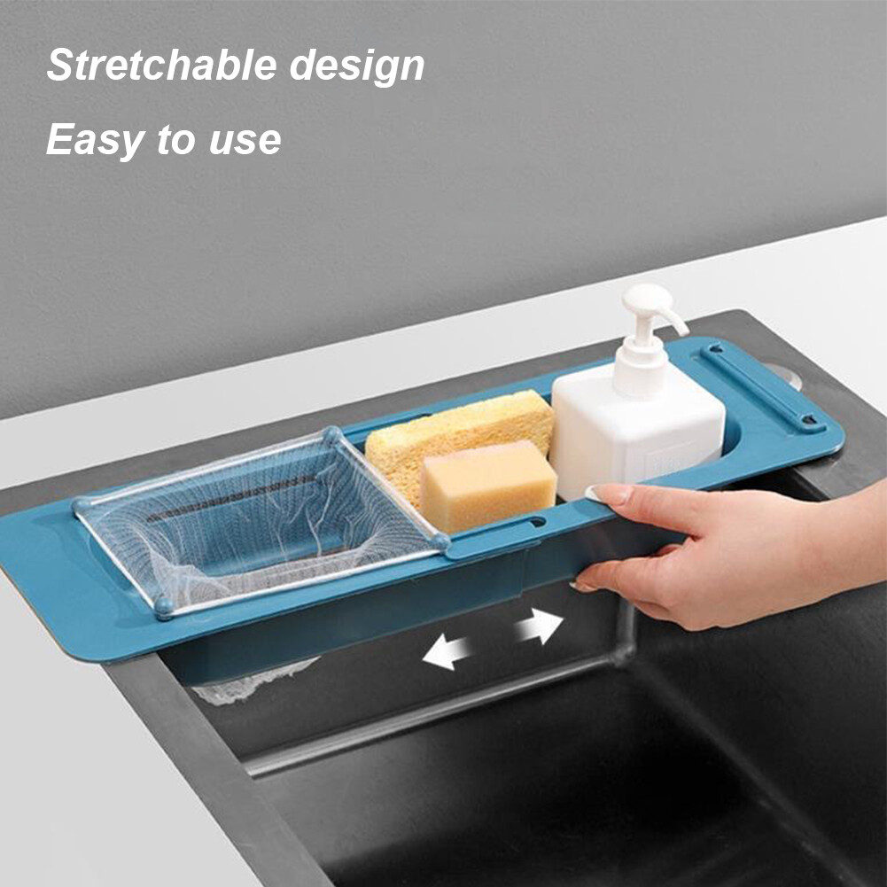 Telescopic Sink Rack Holder Multi-function Sink Shelf for Kitchen (Blue ...