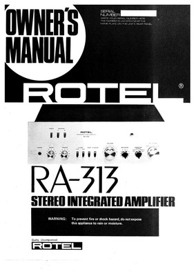 Rotel RA-313 Amplifier Owners Instruction Manual | eBay