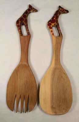 Giraffe Design Tropical Hardwood Teak Spoon Fork - Spatula Set - CC | eBay
