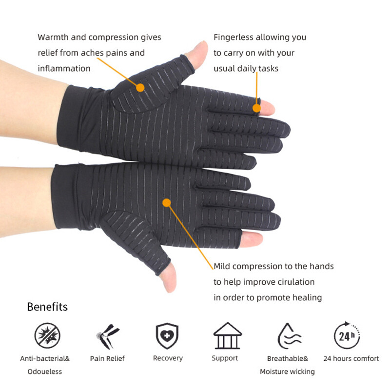 Copper Compression Gloves GYM Arthritis Carpal Tunnel Hand Support Pain ...