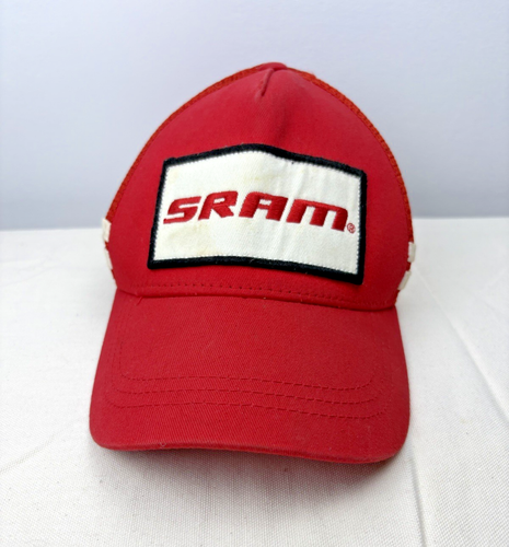 SRAM Trucker Hat Cap Snapback Adjustable Red White Stripe Mesh Cycling ...