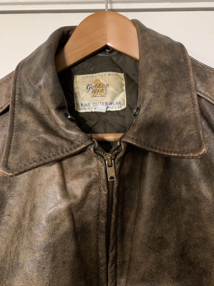 VINTAGE GOLDEN BEAR LEATHER BOMBER JACKET Size 42 | eBay