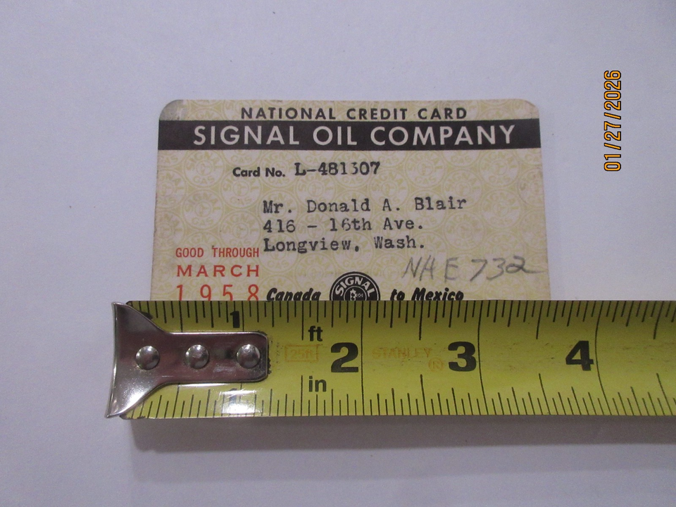 Vintage 1958 Signal Oil Company National Credit Card | eBay
