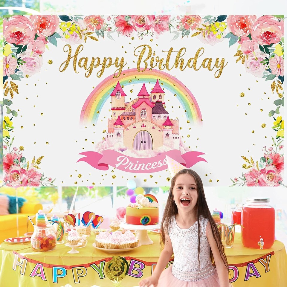 Princess Birthday Party Backdrop Royal Castle Flower Photo Background ...