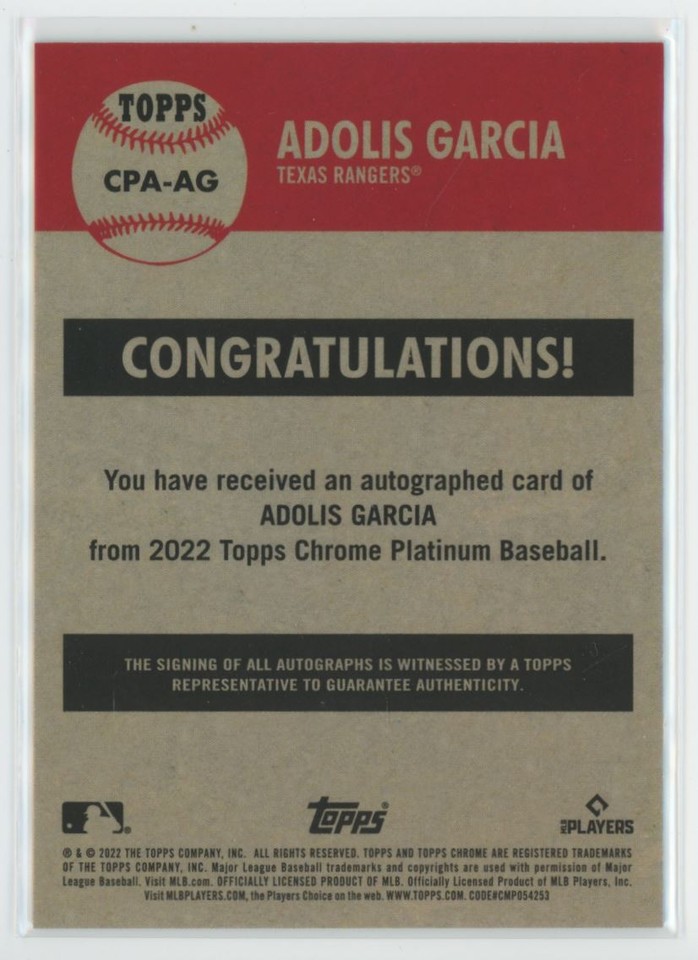 2022 Topps Chrome Platinum Anniversary Autographs Adolis Garcia Auto ...
