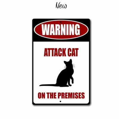 Warning Attack Cat Metal Sign | eBay