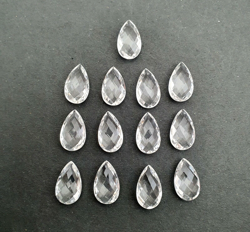 Natural Rock Crystal Quartz Pear Checker Cut Gemstone Lot 13 Pcs 12*20 ...