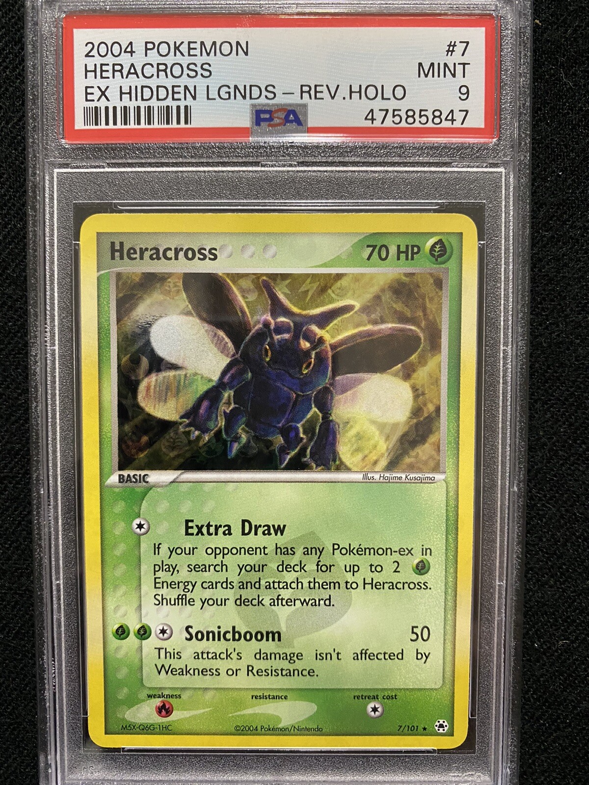 2004 Pokemon EX Hidden Legends Heracross Reverse Holo 7/101 PSA 9 Mint ...