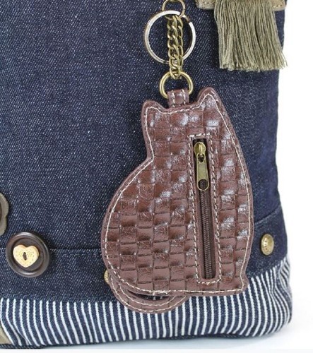 Chala Purse Handbag Denim Canvas Crossbody With Key Chain Tote Kitten ...